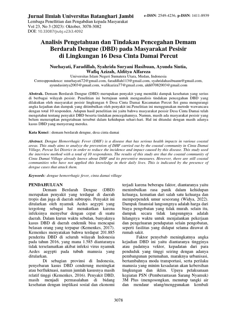 Analisis Pengetahuan Dan Tindakan Pencegahan DBD Pada Masyarakat Pesisir Di Lingkungan 16 Desa ...