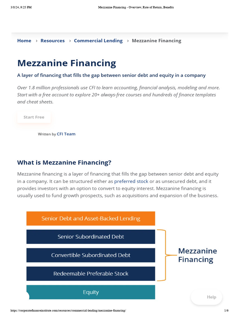 Mezzanine Financing - Overview, Rate of Return, Benefits | PDF ...