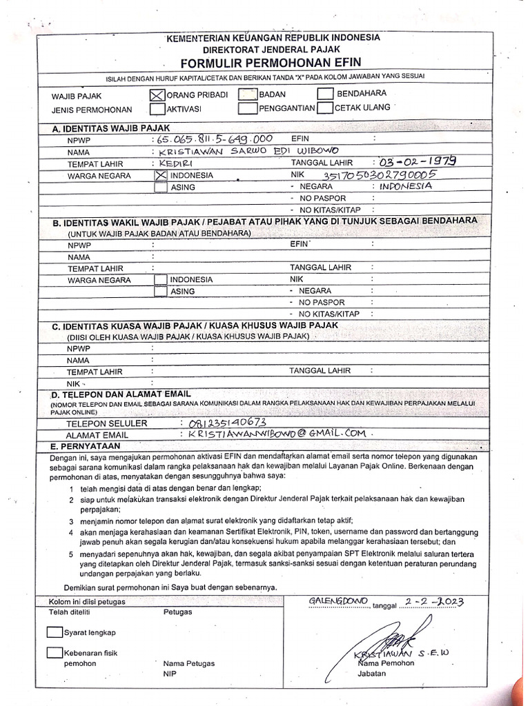 Pengajuan Efin | PDF
