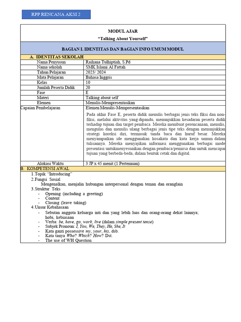 Modul "Talking About Yourself" | PDF | Seni & Disiplin Bahasa | Sains & Matematika
