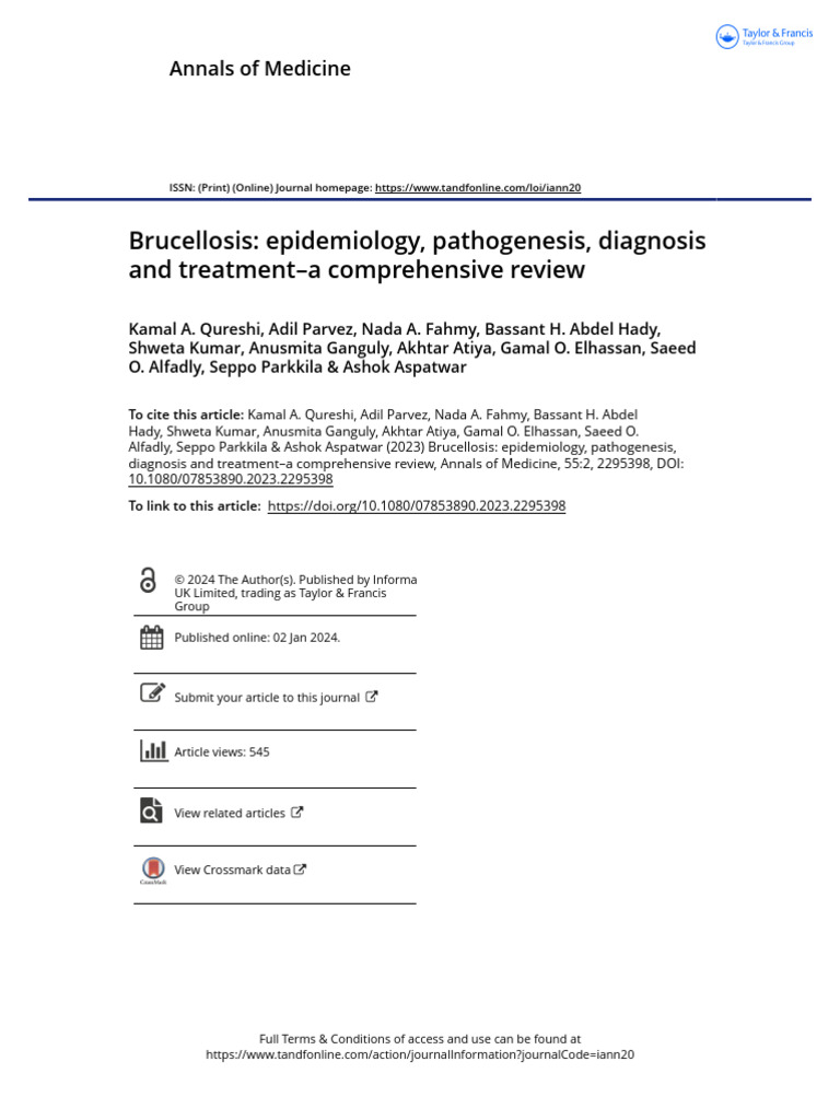 Brucellosis_epidemiology_pathogenesis_diagnosis_and_treatment_a_comprehensive_review | PDF ...