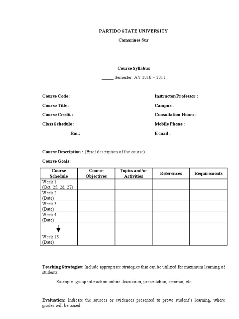 Partido State University Course Syllabus | PDF