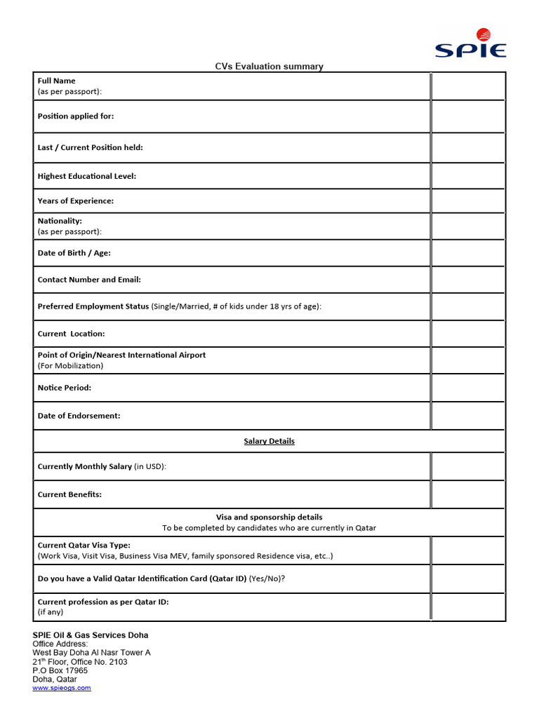 CVs Evaulation Form | PDF | Travel Visa | Qatar