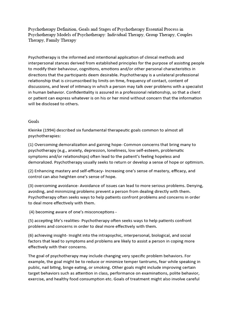 Psychotherapy Definition, Goals and Stages of Psychotherapy | PDF ...