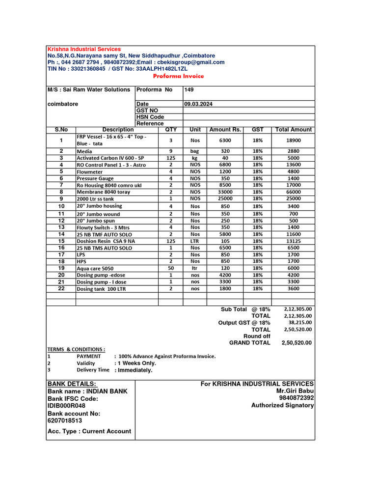 GST Rates for Water Solutions Invoice | PDF