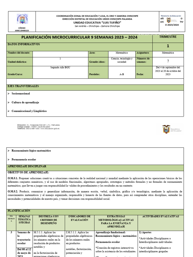 Modelo de Planificacion 2023-2024 | PDF | Sistema de ecuaciones lineales | Ecuaciones