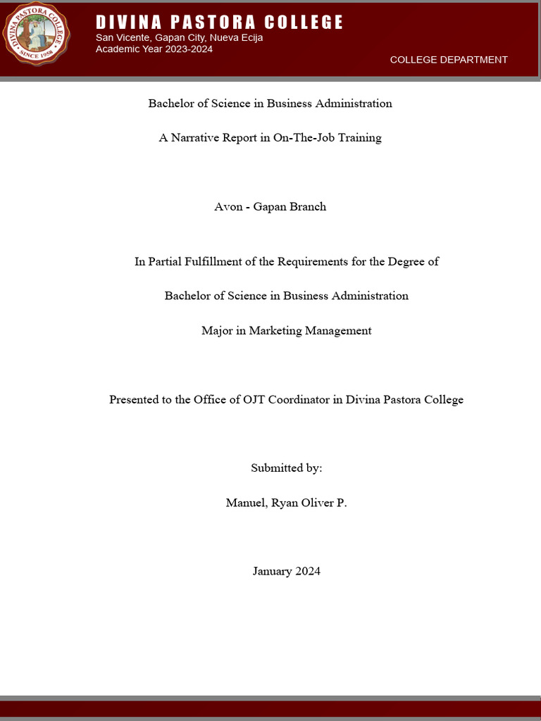 OJT Narrative Report: Business Admin 2024 | PDF | Career & Growth