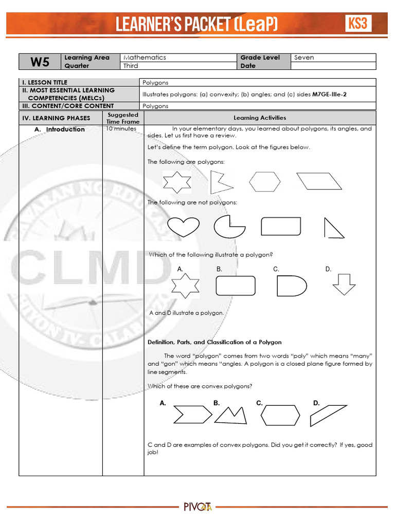 LeaP Math G7 Week 5 Q3 | PDF | Polygon | Vertex (Geometry)