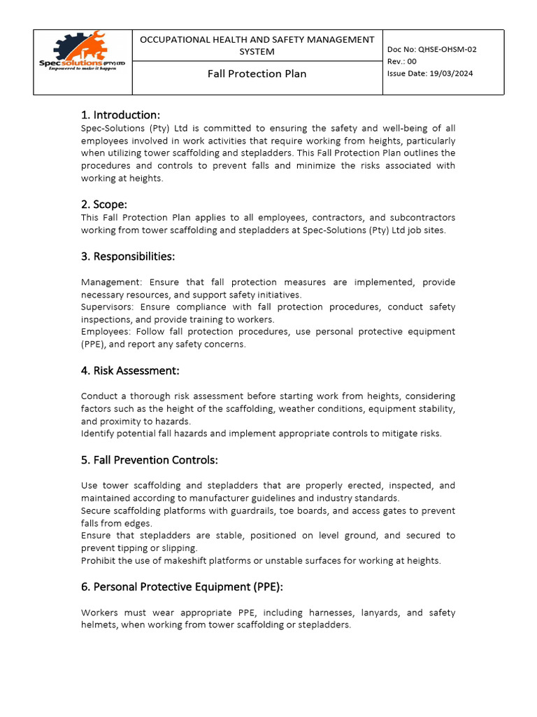 Fall Protection Plan | Download Free PDF | Personal Protective ...