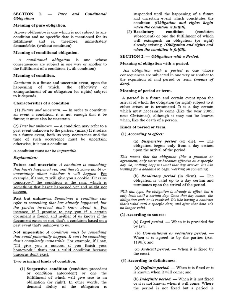 SECTION 1 Oblicon | PDF | Debtor | Payments