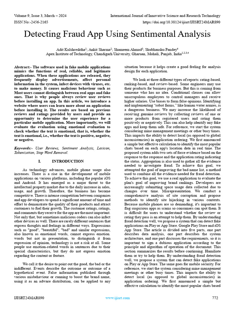 Detecting Fraud App Using Sentimental Analysis | PDF | Machine Learning | Mobile App