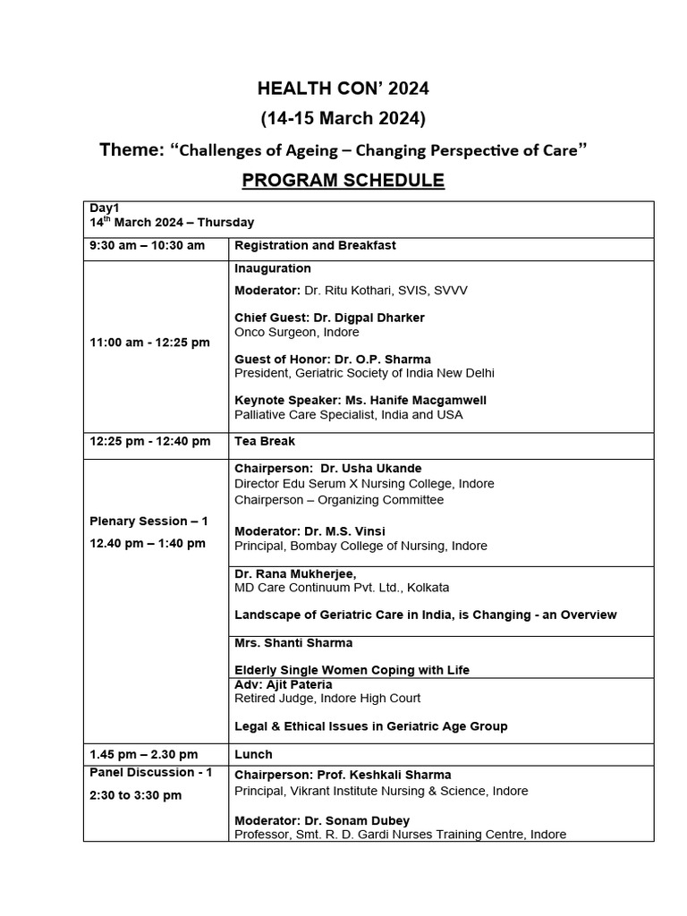 Geriatric Conference - Schedule 14th & 15th March | PDF | Health Care ...