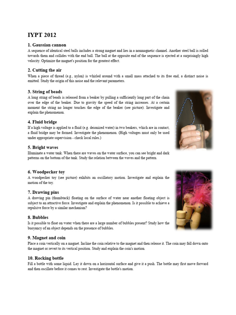 2011 2012 IYPT Problems en | PDF | Buoyancy | Waves