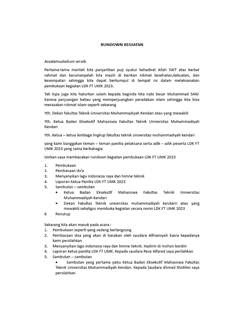 Rundown Pembukaan LDK FT UMK 2023 | PDF | Agama & Spiritualitas