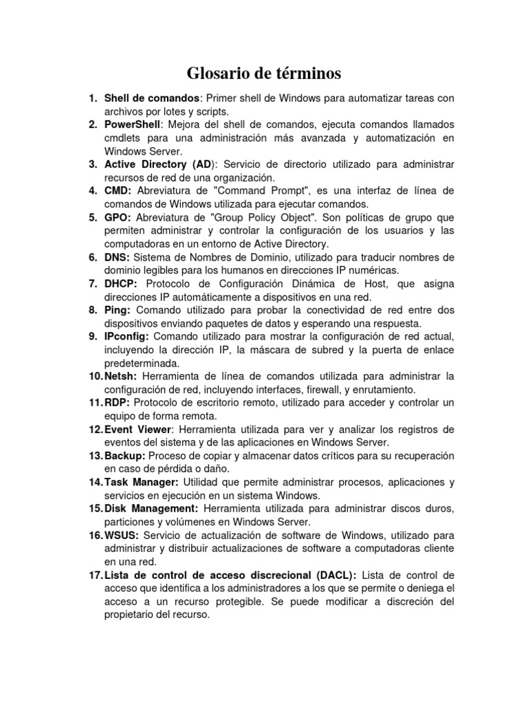 Glosario de Términos | PDF | Interfaz de línea de comando | Dirección IP