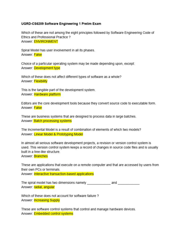 UGRD-CS6209 Software Engineering 1 Prelim Exam | PDF | Software Testing ...