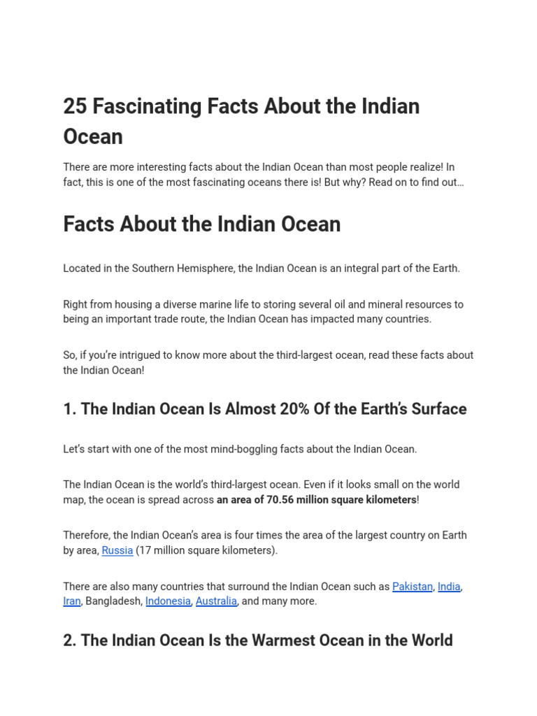 25 Fascinating Facts About The Indian Ocean | PDF | Indian Ocean | Oceans