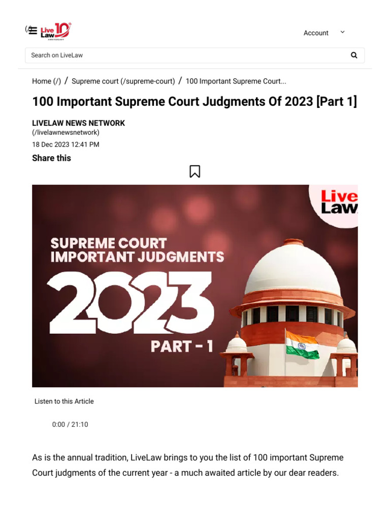 100 Important Supreme Court Judgments of 2023 (Part 1) | PDF | Supreme ...