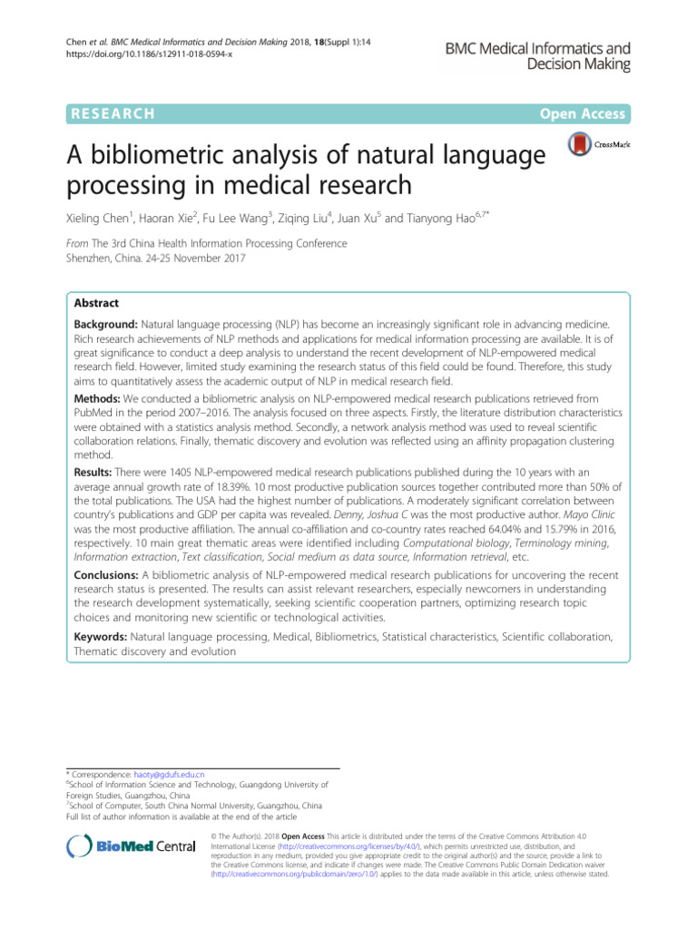 Hao Et Al. - 2018 - A Bibliometric Analysis of Text Mining in Medical Research | PDF ...