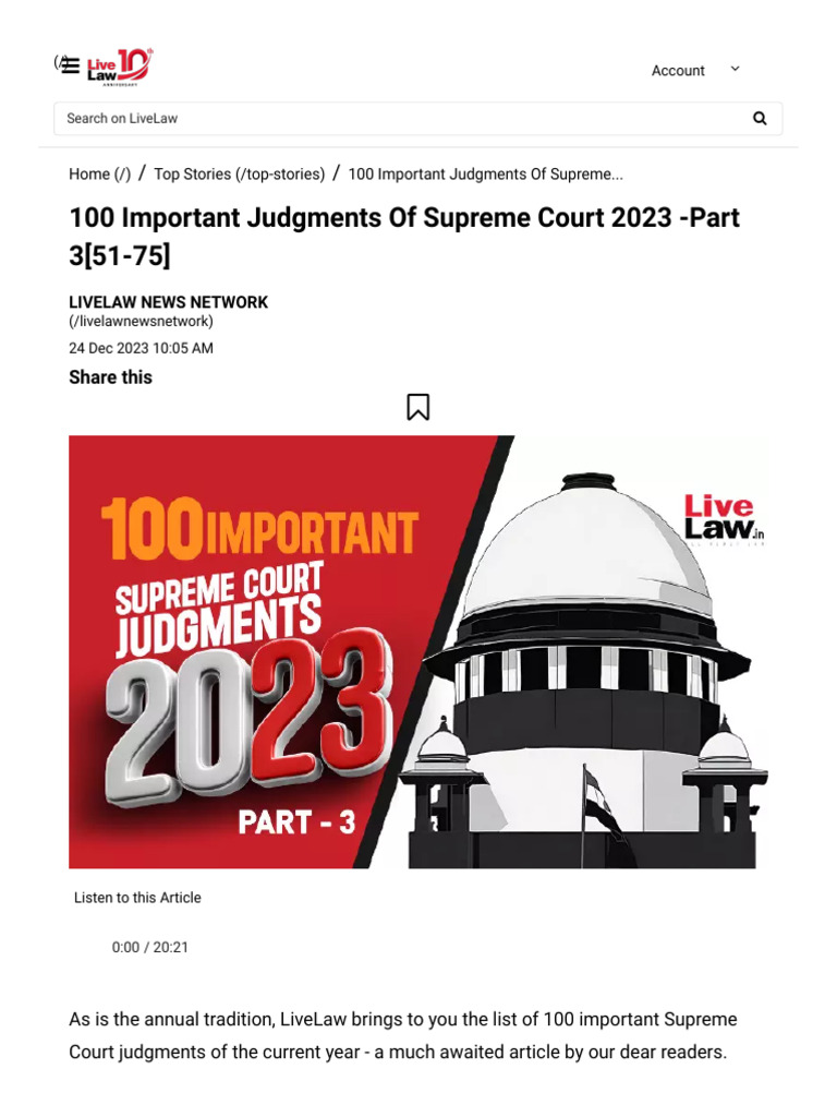 100 Important Judgments of Supreme Court 2023 Part 351-75-1 | PDF ... 100 Important Judgments of Supreme Court 2023 Part 351-75-1 | PDF ...