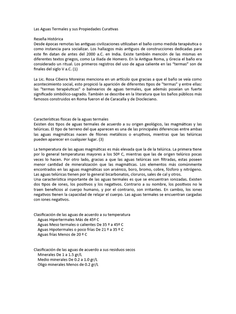 Las Aguas Termales Y Sus Propiedades Curativas Pdf Baños Biología