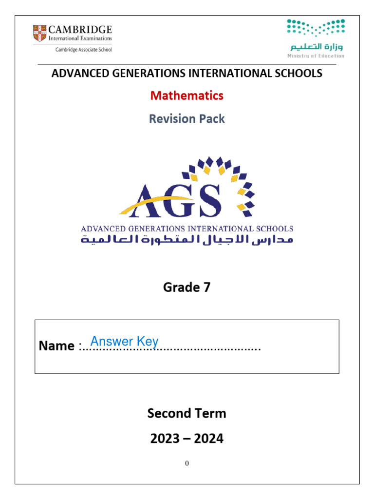 A.K Grade 7 - Term 2 - Revision Pack 2023-24 (A) | PDF | Equations ...