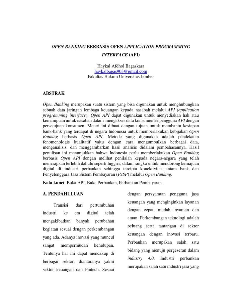 Open Banking Berbasis Open Application Programming Interface (Api ...