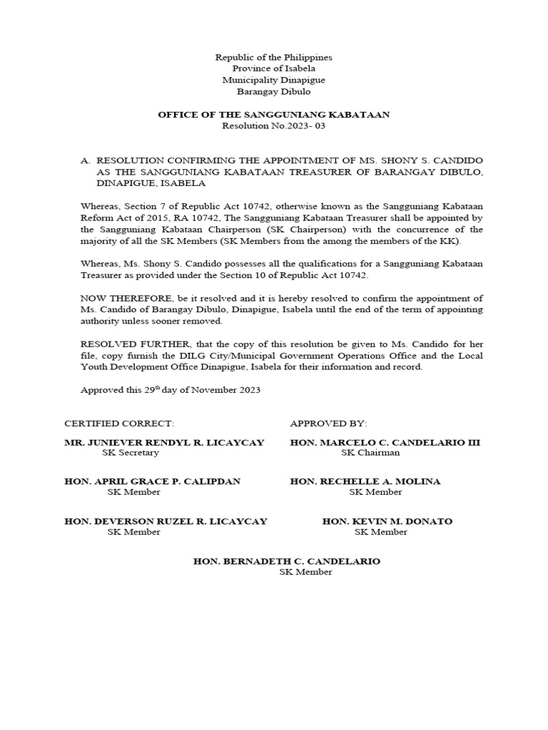 Tres and Sec Resolution | PDF | Youth Organizations