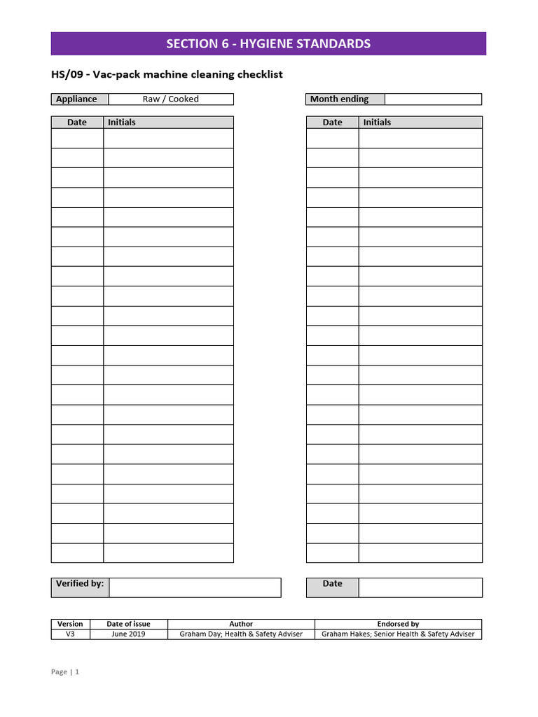 Vac-Pack Machine Cleaning Checklist | PDF | Law