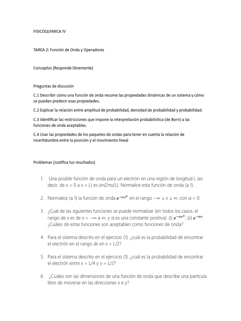 Tarea 2 - Funcion de Onda | PDF | Función de onda | Olas