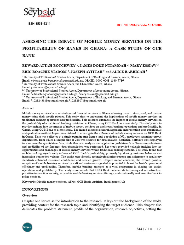Assessing The Impact of Mobile Money Services On The Profitability of ...