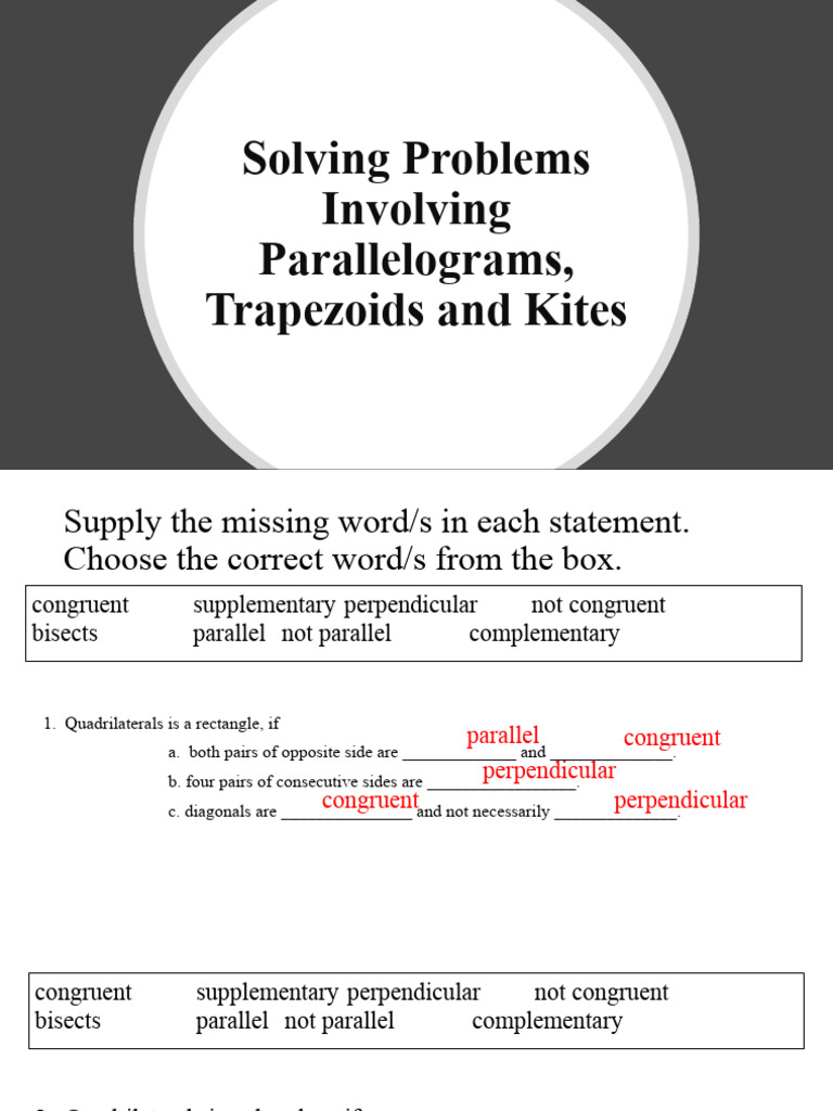 Solving Problems Involving Parallelograms, Trapezoids and Kites | PDF ...