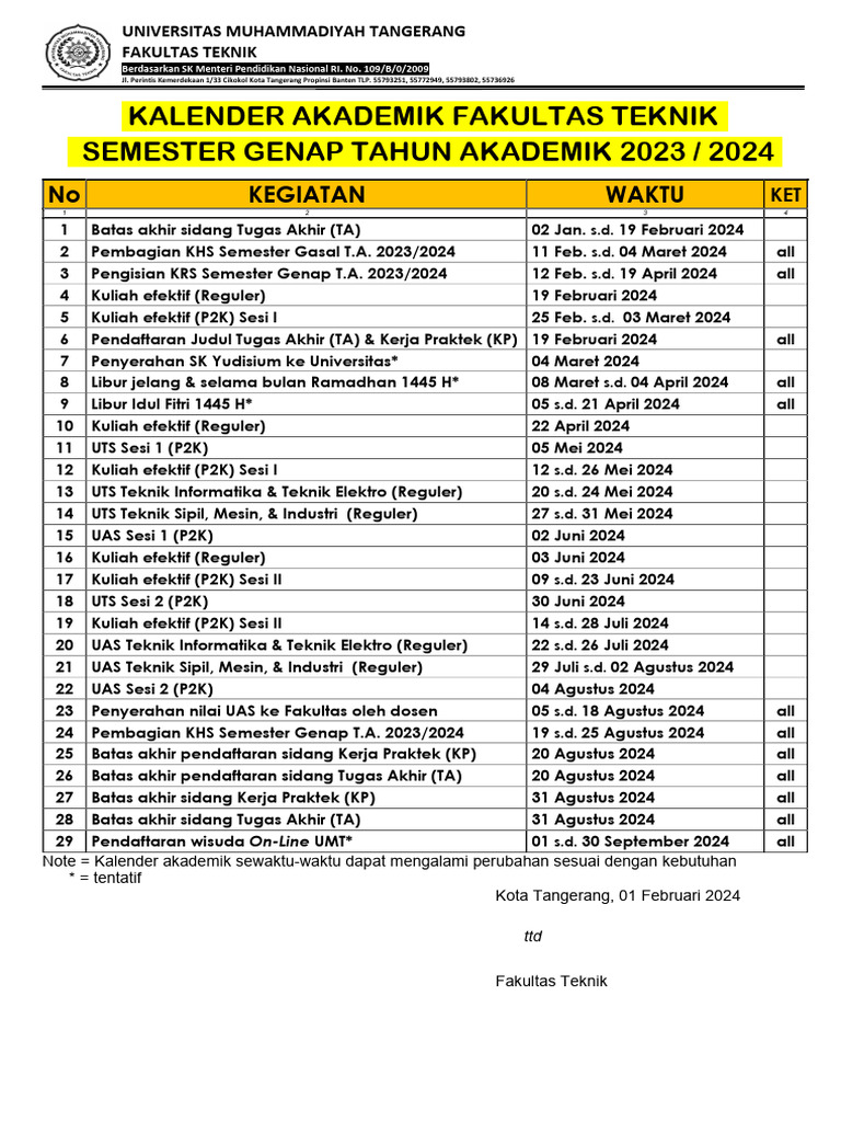 KALENDER AKADEMIK SEMESTER GENAP T.A. 2023-2024 | PDF