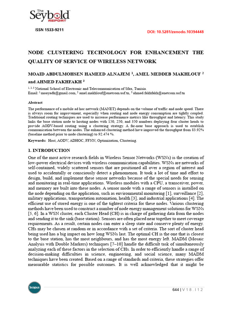 Node Clustering Technology For Enhancement The Quality of Service of Wireless Network | PDF ...