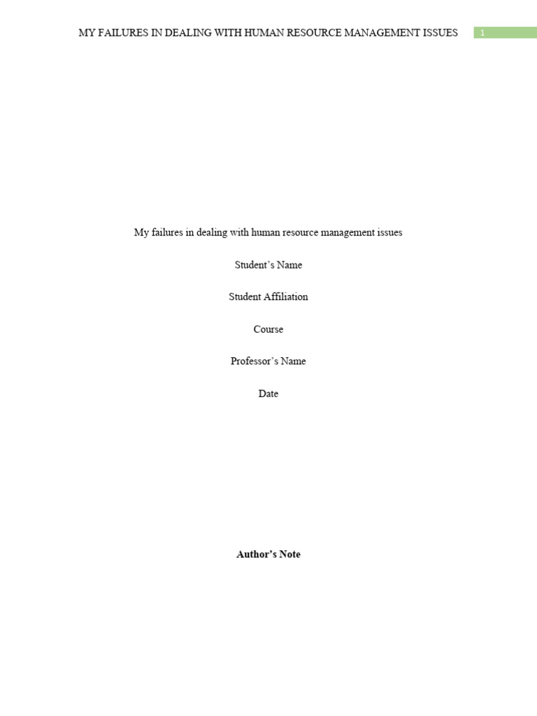 My Failures in Dealing With Human Resource Management Issues | PDF ... My Failures in Dealing With Human Resource Management Issues | PDF ...