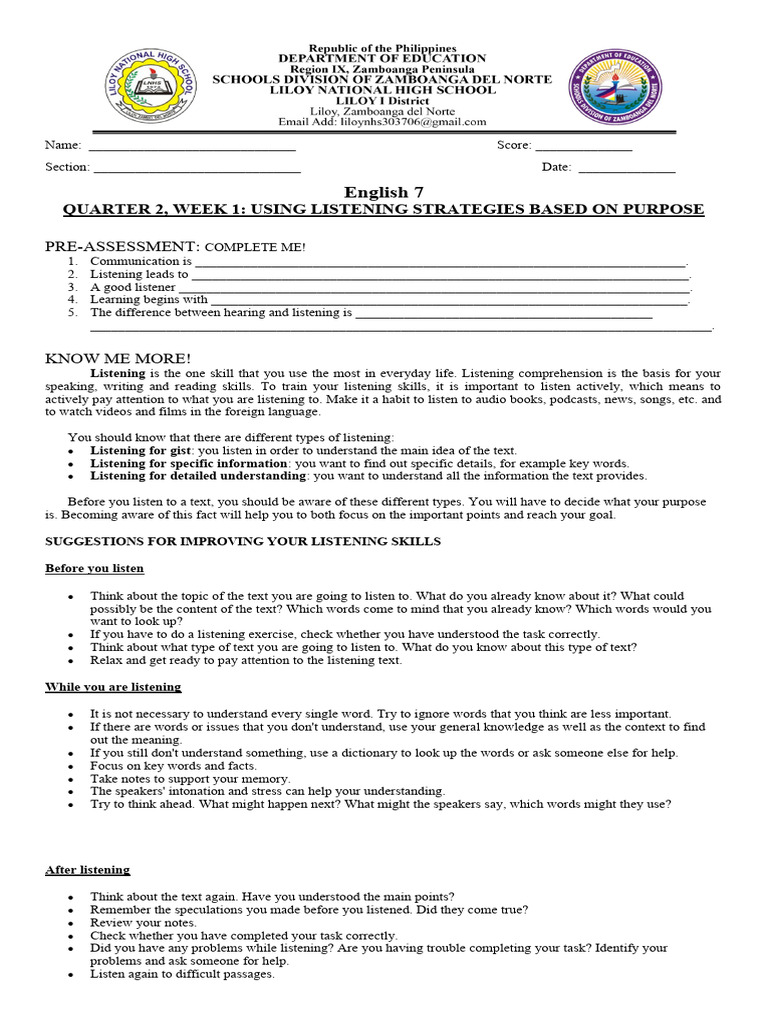 q2 Activity Sheet in English 7 | PDF | Cognition | Human Communication