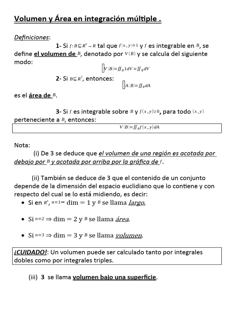 Volumen y Área en Integración Múltiple | PDF | Integral | Volumen