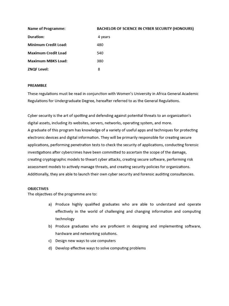 BSC Cyber Security Course Regulations | PDF | Security | Computer Security