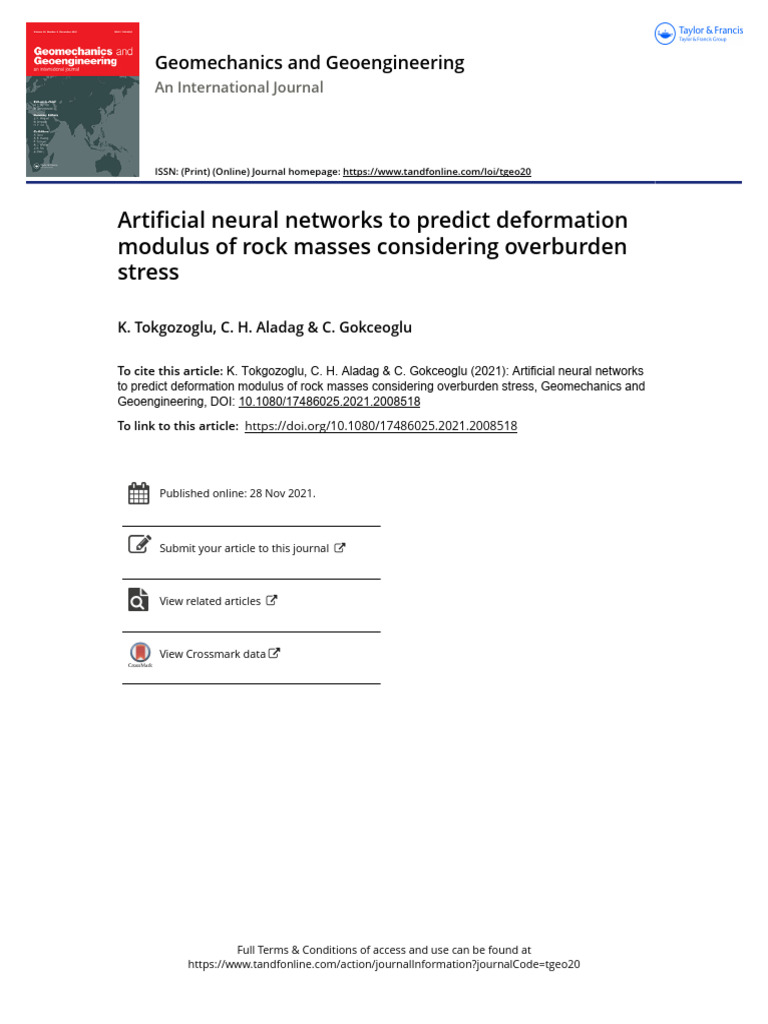Artificial Neural Networks To Predict Deformation Modulus | PDF | Root Mean Square Deviation