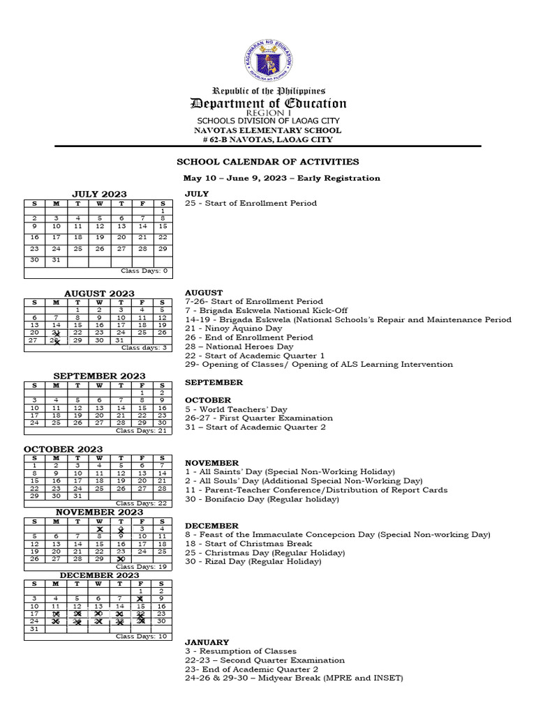 2023 2024 - School Calendar of Activities Nes | PDF | Observances ...