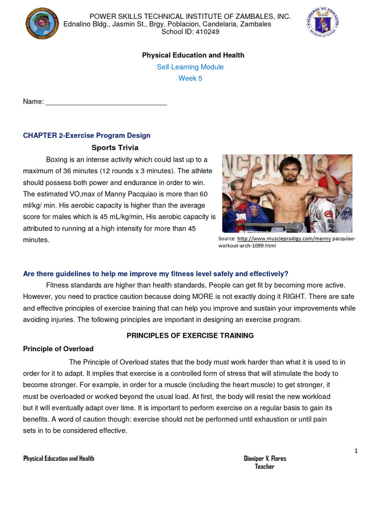 PE Week 5 Module | PDF | Physical Fitness | Goal