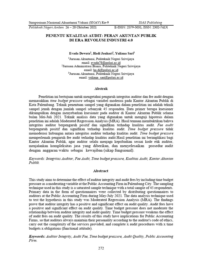 Kualitas Audit: Integritas dan Fee Audit | PDF