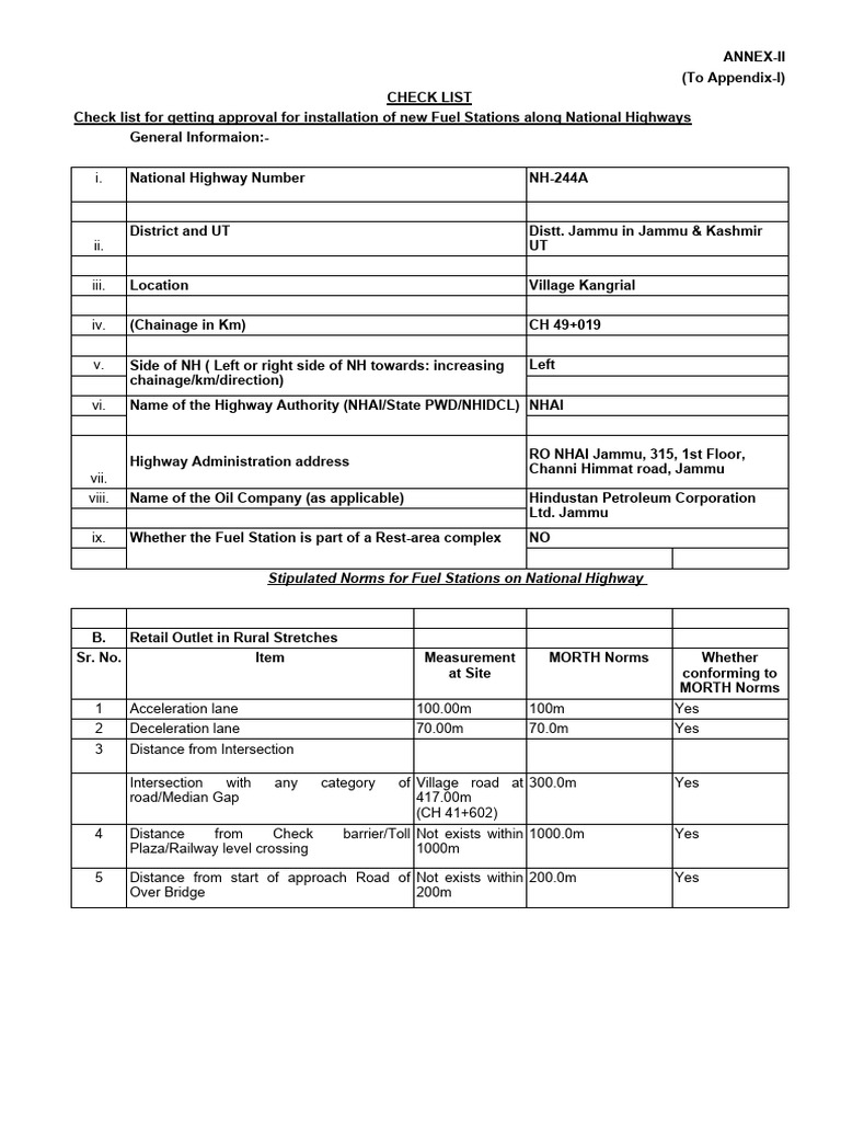 Fuel Station Approval Checklist | PDF | Road | Drainage