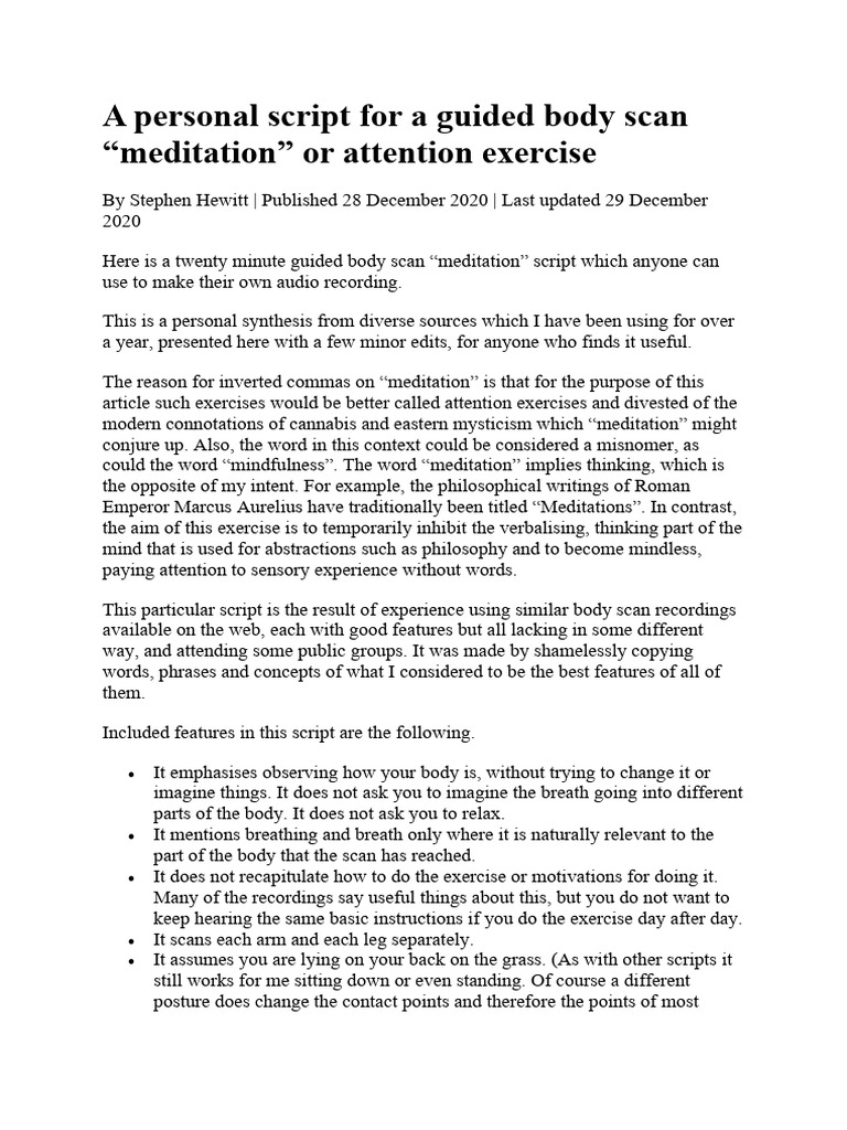 A Personal Script For A Guided Body Scan | PDF | Human Leg | Elbow