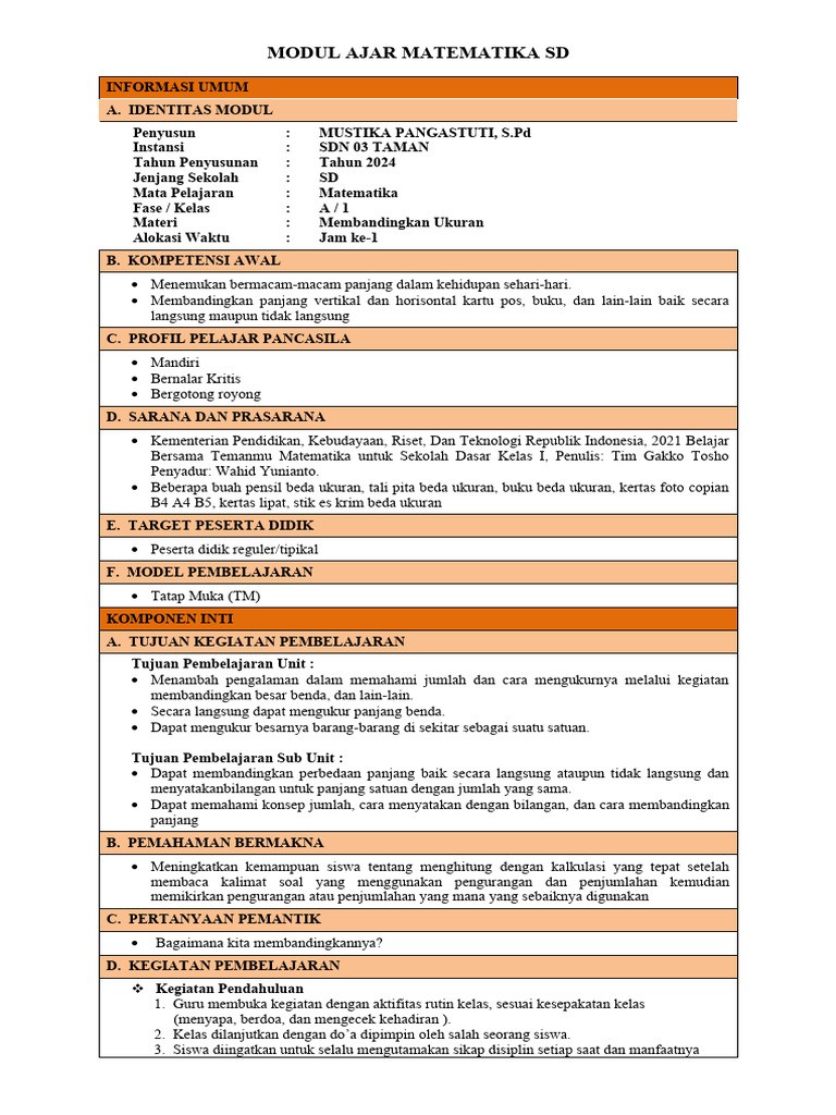 Modul Ajar Matematika SD | PDF