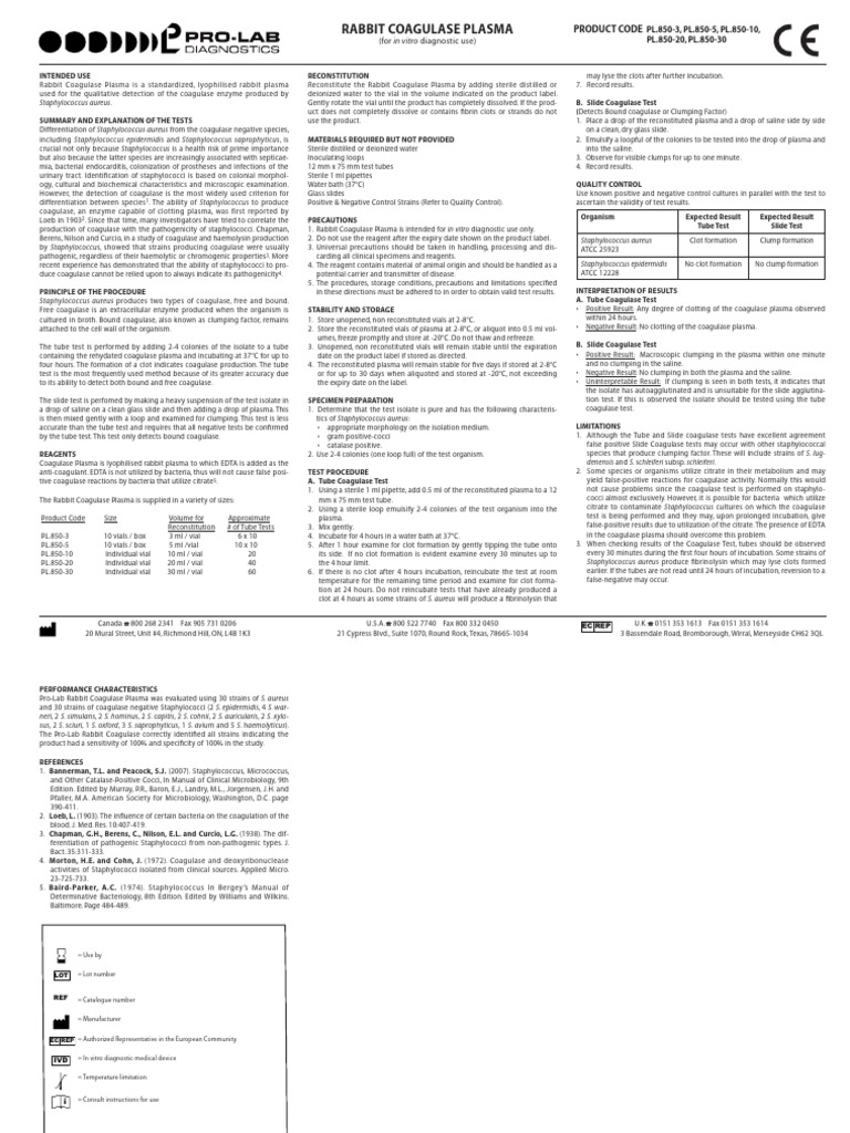 Rabbit Coagulase Plasma Guide | PDF | Staphylococcus | Microbiology