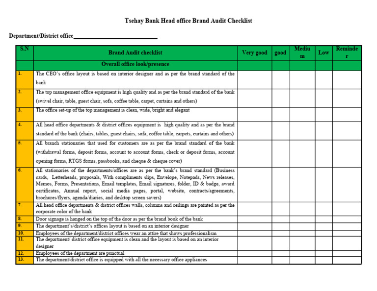 Head Office Audit Checklist | Download Free PDF | Banks
