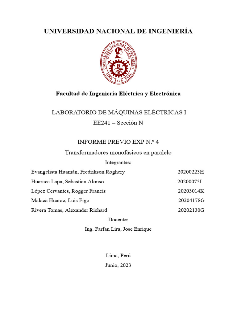IP EE241N Exp4 Grupo1 G1 | PDF | Transformador | Inductor