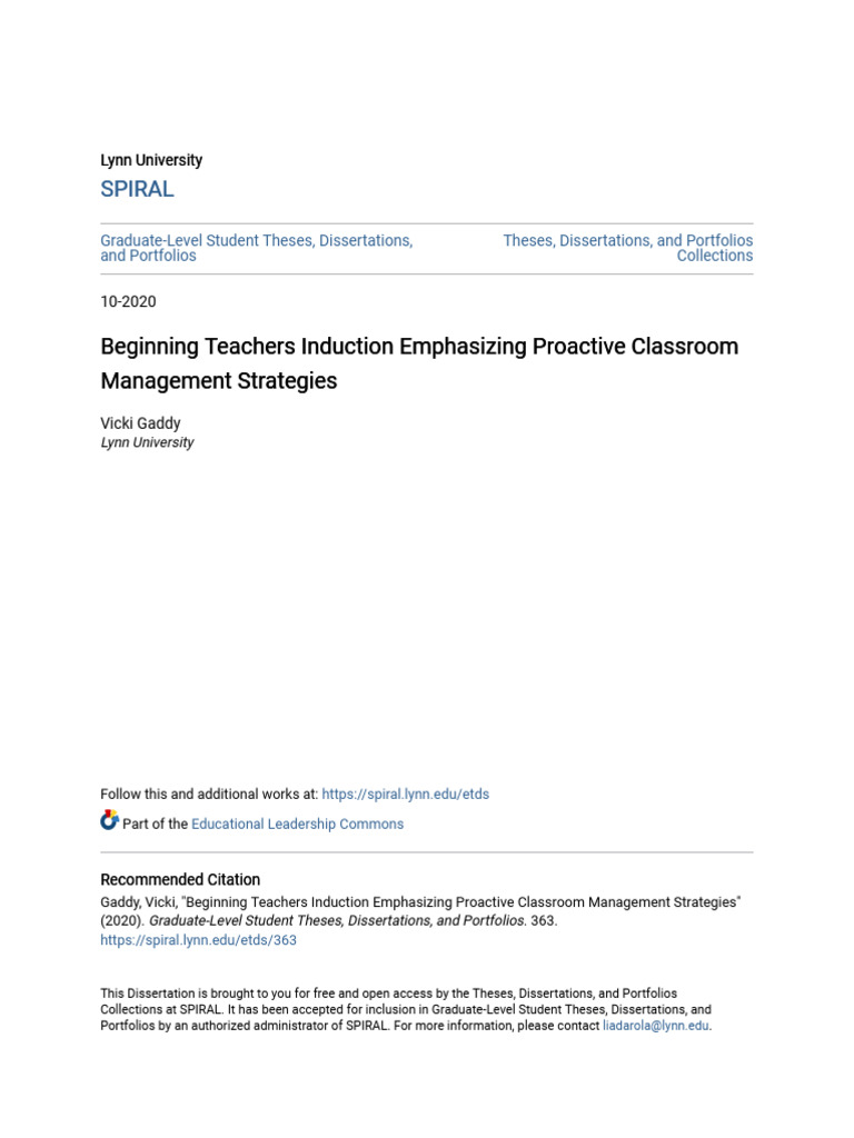 Beginning Teachers Induction Emphasizing Proactive Classroom Download