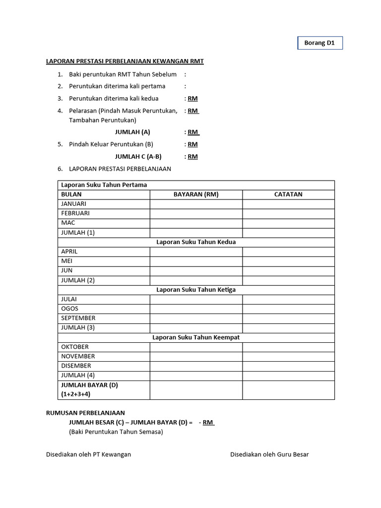 RMT Borang D1 2023 | PDF